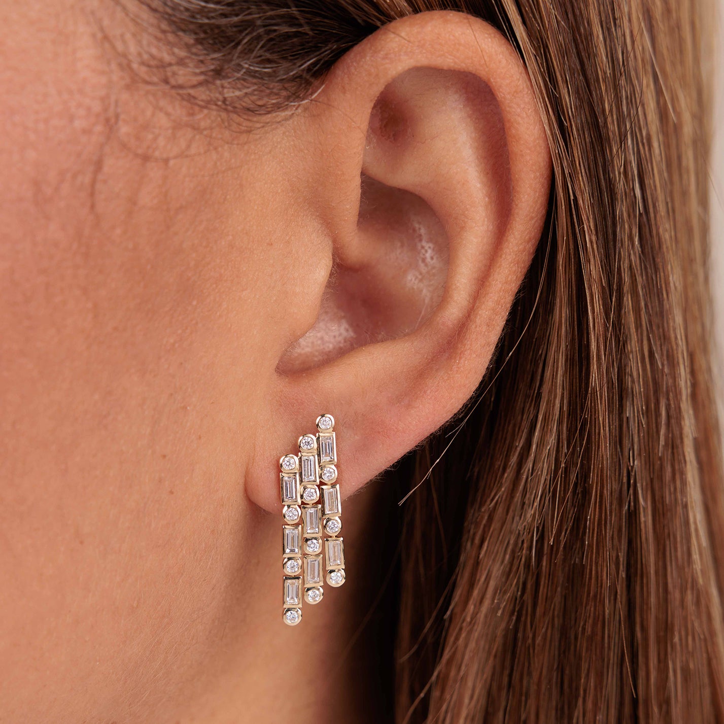 Gold & Diamond Short Baguette Waterfall Earrings – Sydney Evan